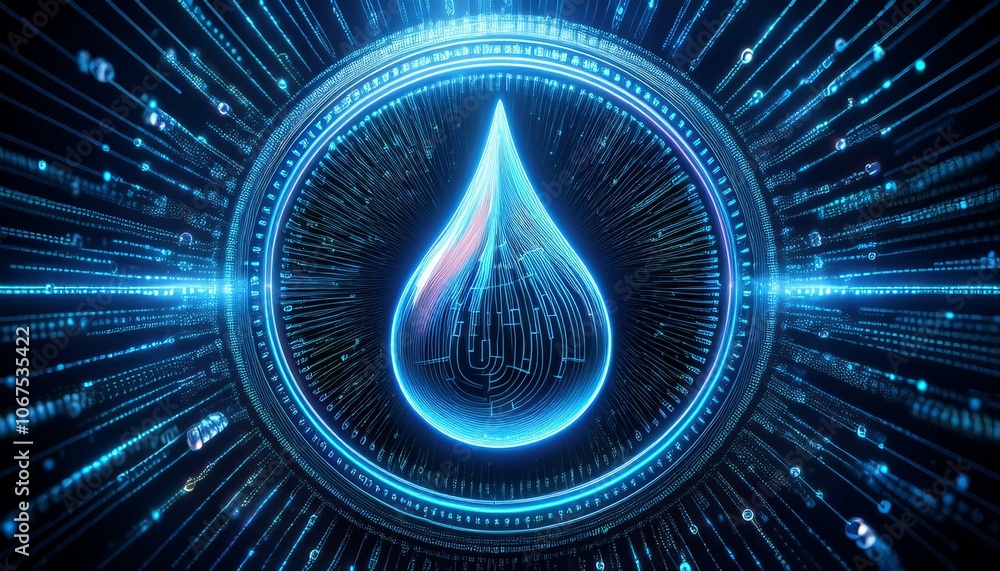 Digital Oil Drop: Futuristic technology concept featuring a glowing ...