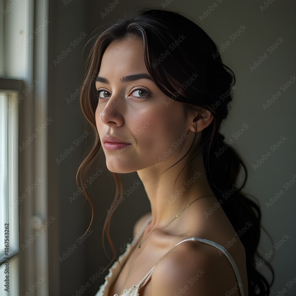 A portrait of a woman in a relaxed setting. She has flowing hair and is ...