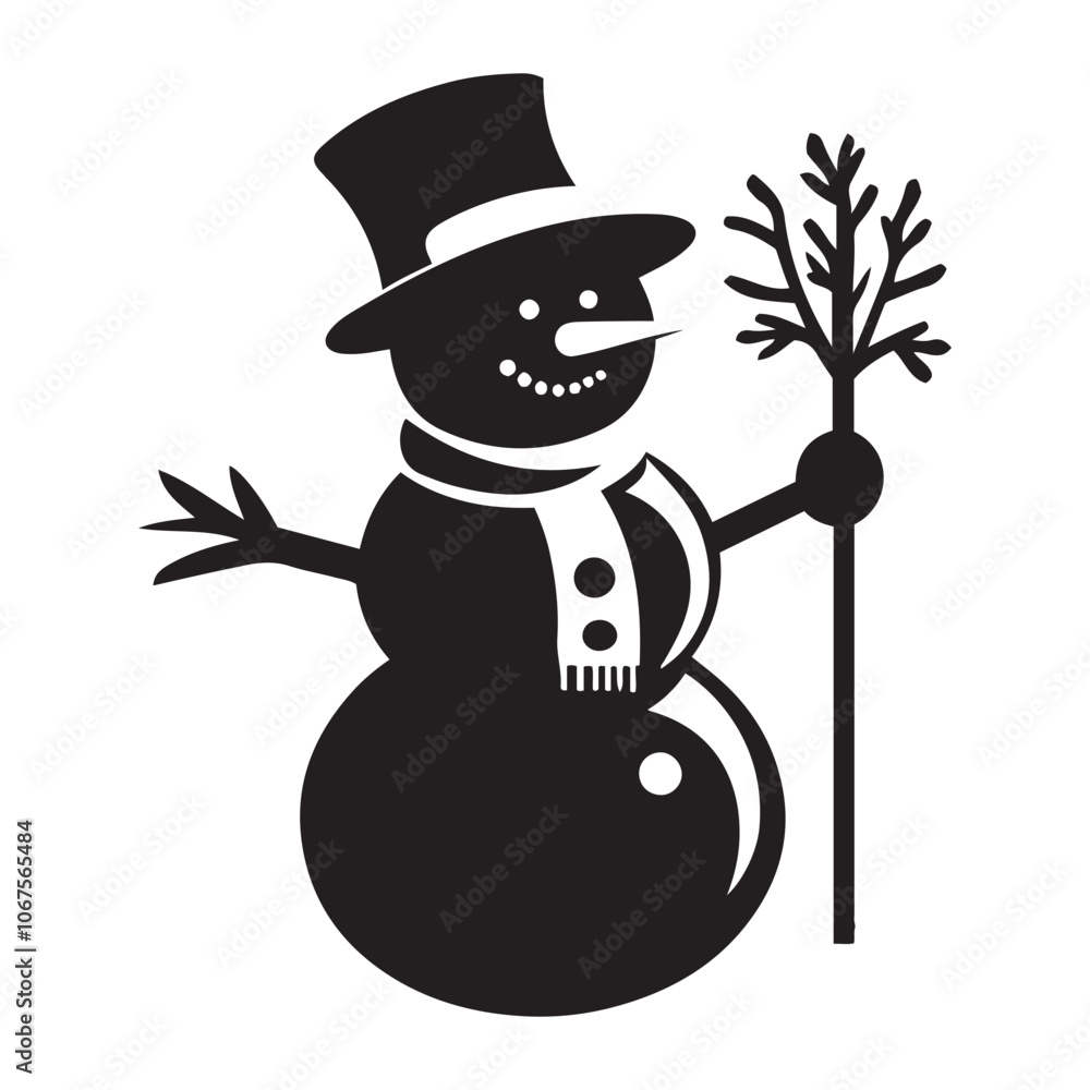 Snowman Silhouette vector black color and solid white background Stock ...