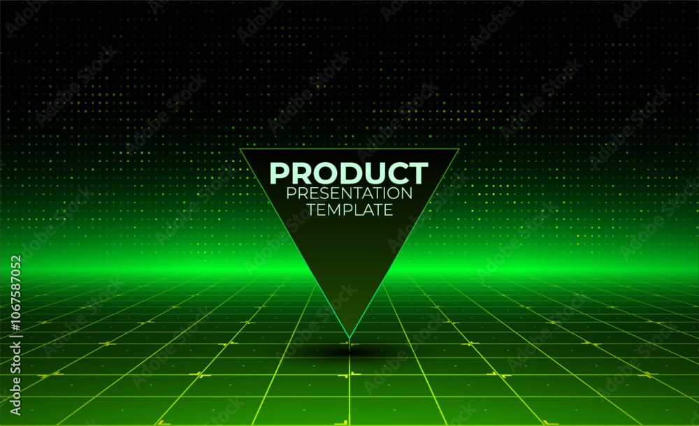 Gaming background for product presenation. Green digital grid flor with ...