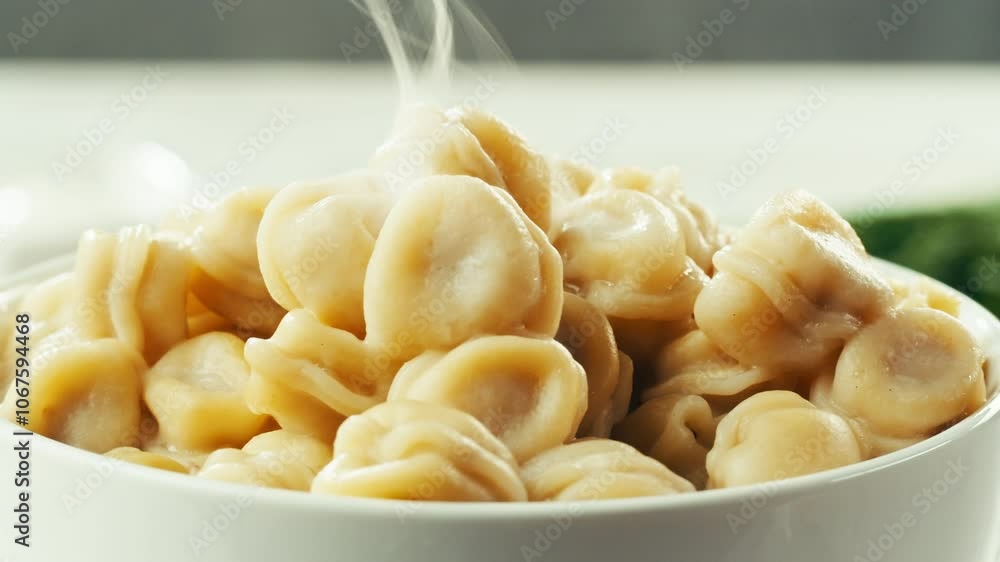 Dumplings in cafe, close up, Eating and serving Meat frozen dumplings ...