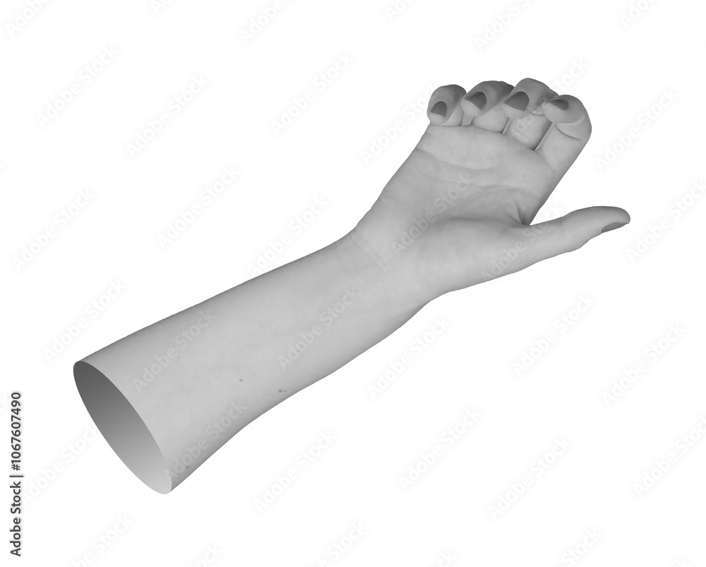 Open female hand in reaching position, side view, palm outstretched in ...