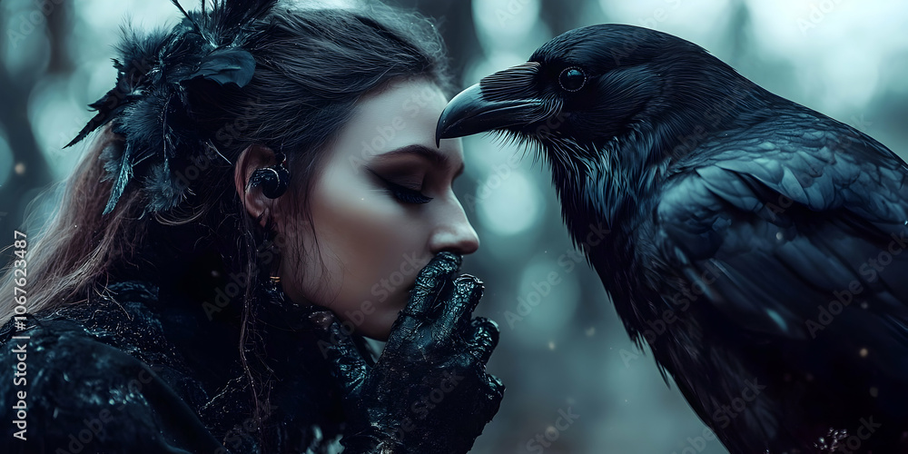 Gothic queen with crow, fantasy and dark aesthetics. 4k image Stock ...