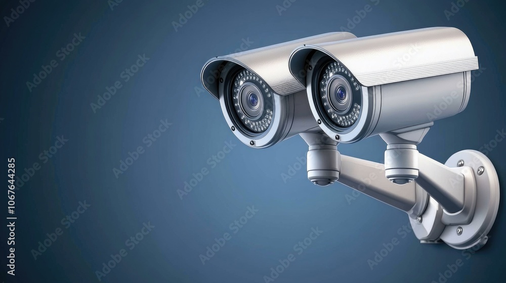Two sleek security cameras mounted on a wall, ensuring safety and ...