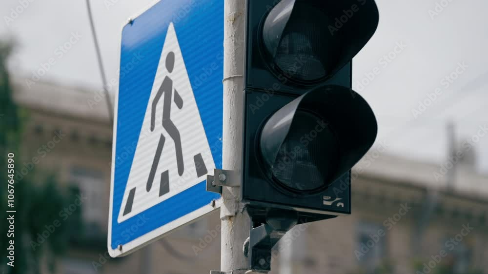 close up city landscape in sky designation signs for movement of cars ...