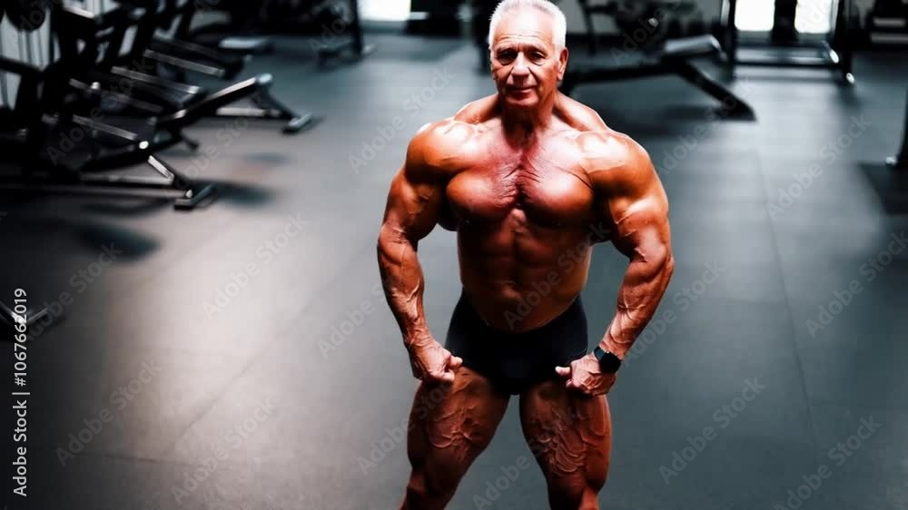 A dedicated bodybuilder in his senior years demonstrates an impressive ...