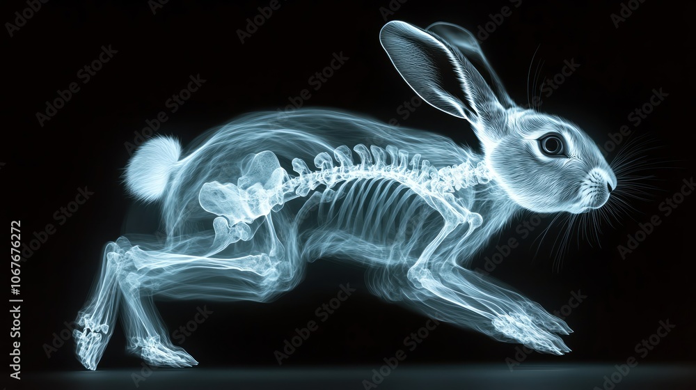 Rabbit skeletal system in an Xray while hopping, dynamic posture ...