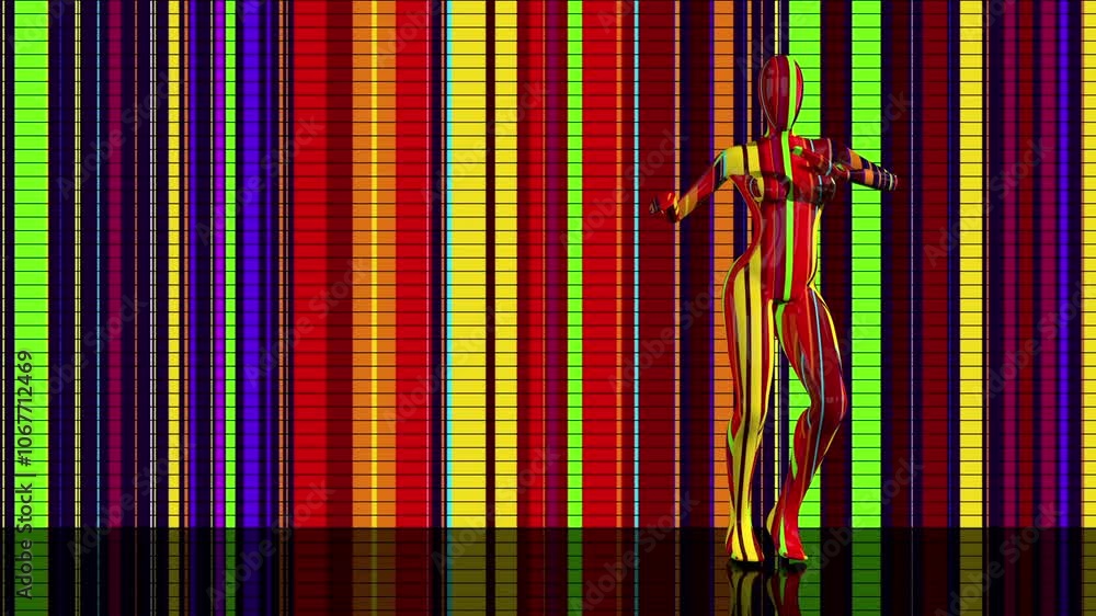 Abstract woman figure covered with multicolor striped texture dance ...