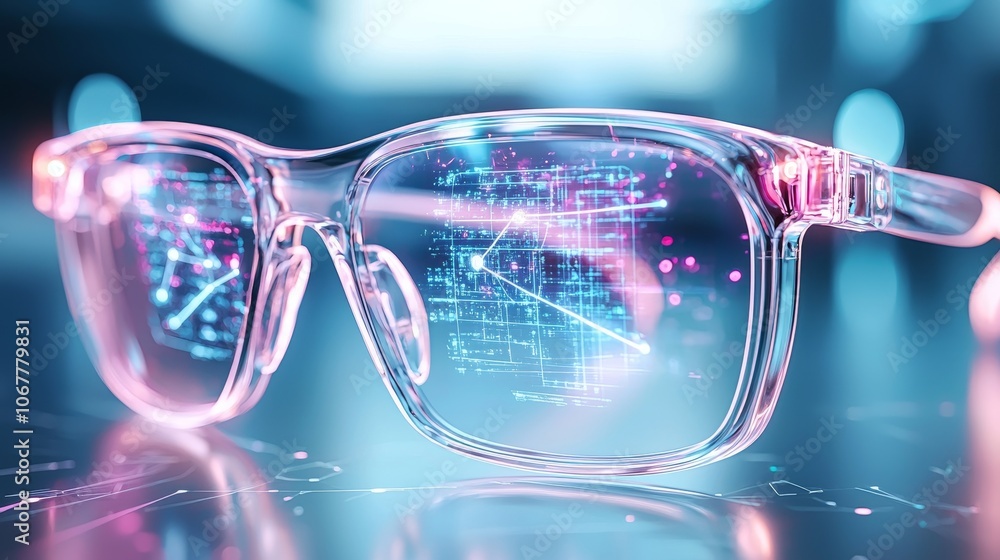 Transparent AR glasses with holographic GPS directions displayed ...