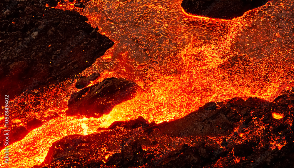 magma, lava, flowing, eruption, high temperature, river, glowing ...