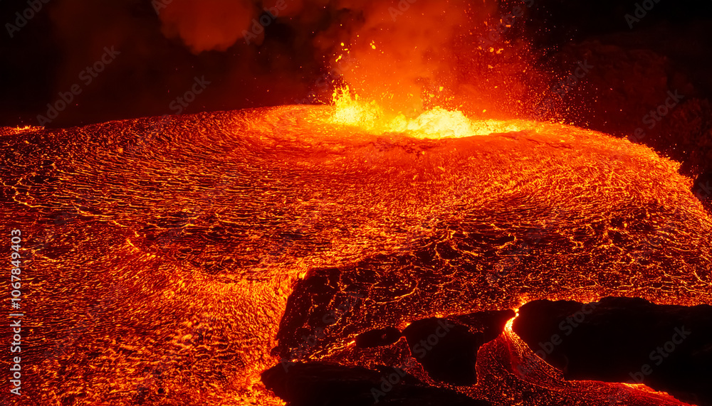 magma, lava, flowing, eruption, high temperature, spouting, burning ...