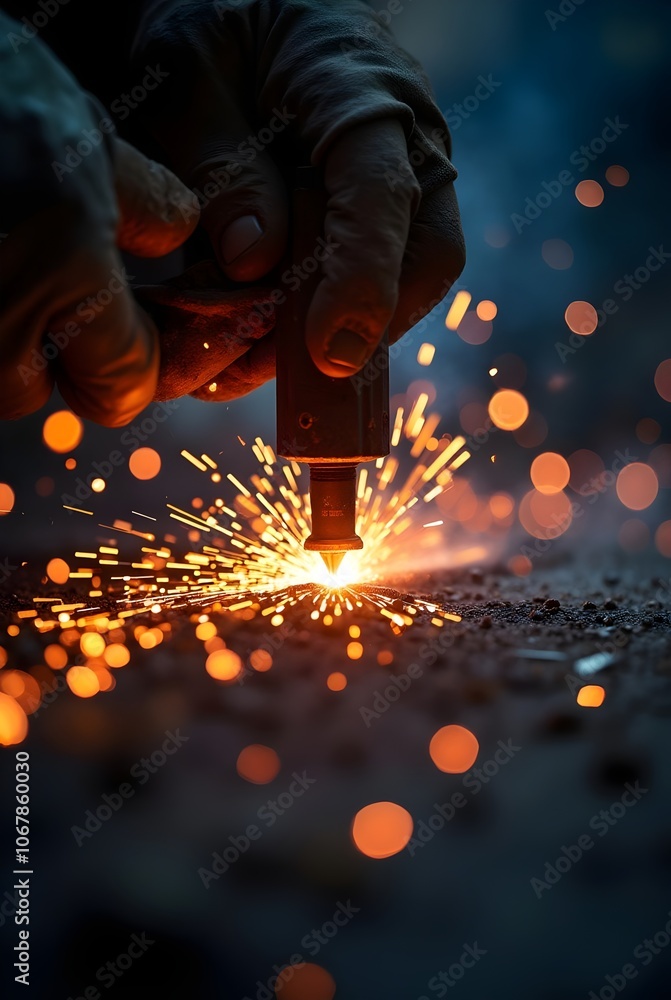 Intense Welding Sparks from Metalwork in Industrial Environment ...