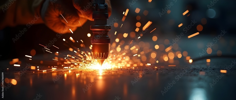 Intense Welding Sparks from Metalwork in Industrial Environment ...