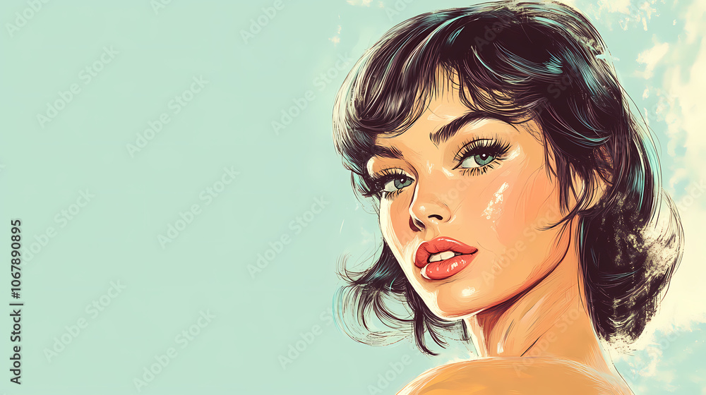 Pretty Vintage Pin Up Drawing Of A Model Girl From The Clip Art Classic Sticker Image Created