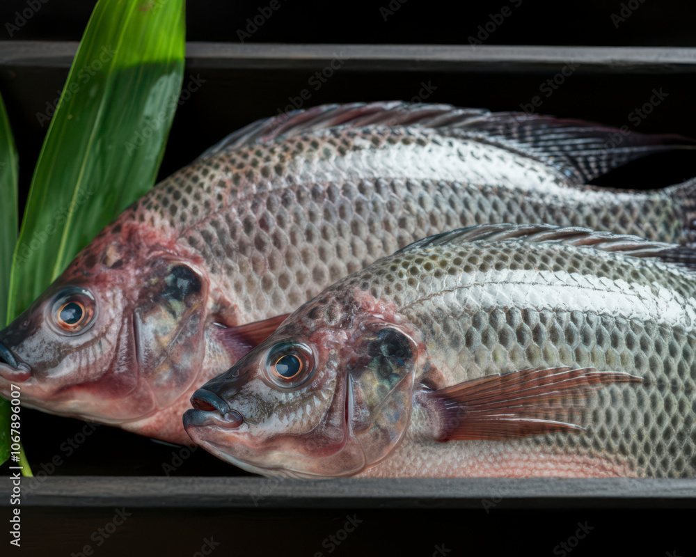 Tilapia or ikan nila, fresh Tilapia fish on board. Oreochromis ...