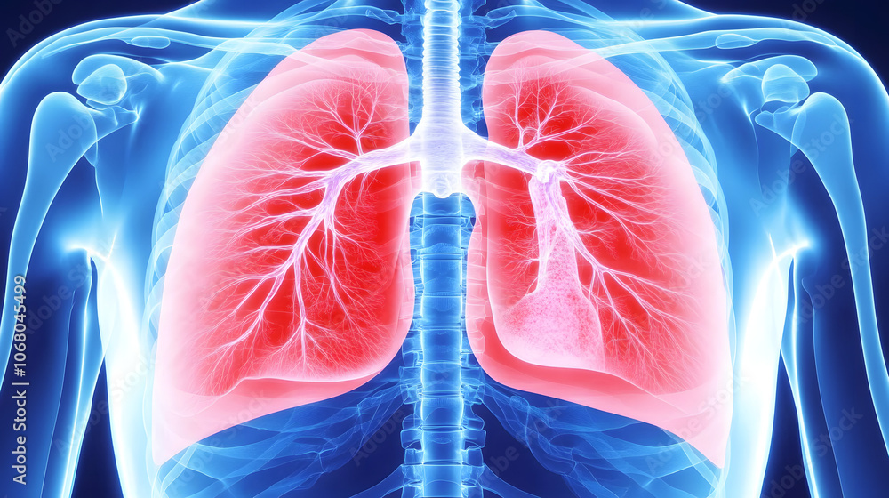 Close-up of a medical chest X-ray image on a light background, showing ...