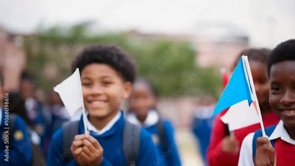 Smiling Kids Holding Flags: A group of diverse students, proudly ...