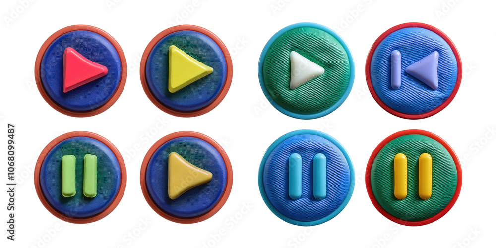 Colorful Play and Pause Buttons on Transparent Background, PNG ...