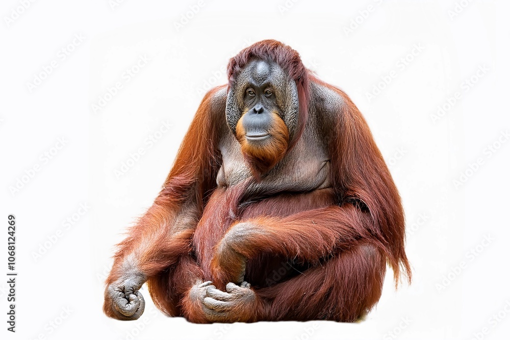 Orangutans or orang utan isolated on white. are great apes native to ...