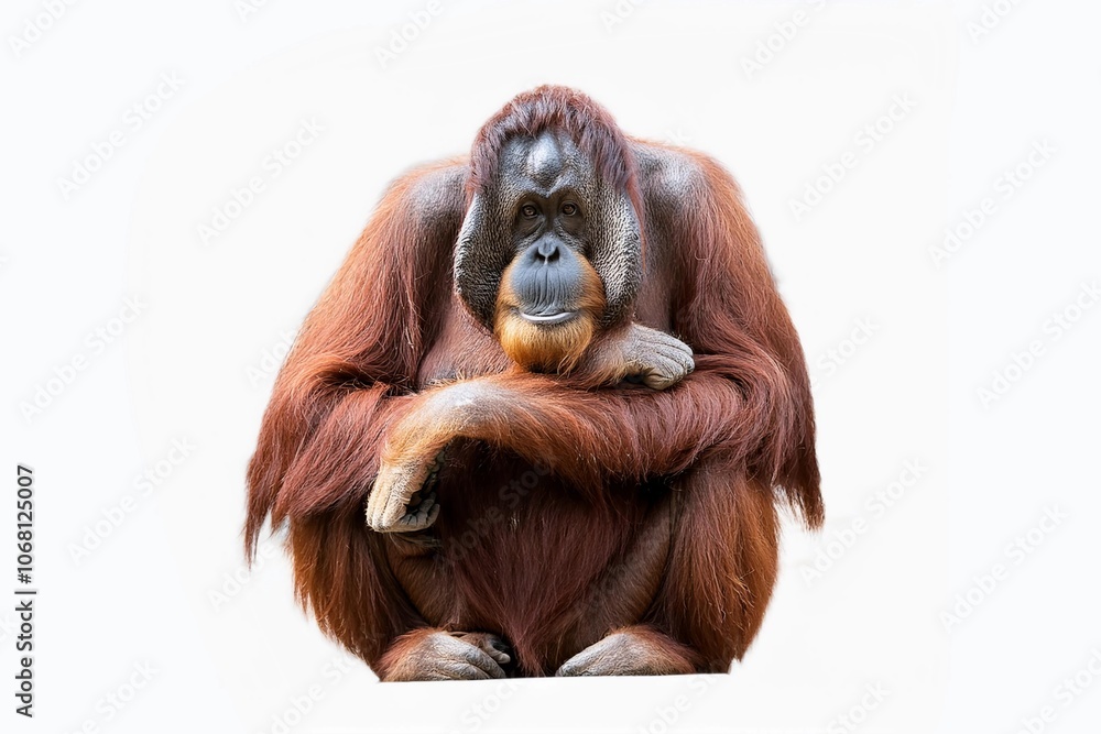 Orangutans or orang utan isolated on white. are great apes native to ...