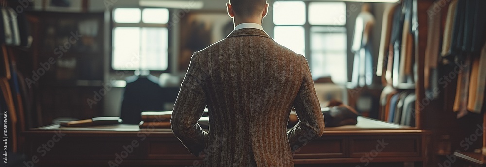 Professional tailor taking measurements at a luxury tailoring atelier ...