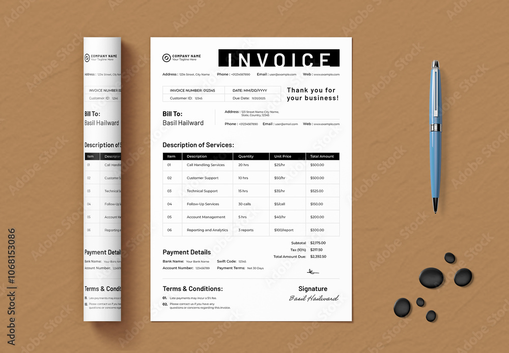 Invoice Template Layout Stock Template | Adobe Stock