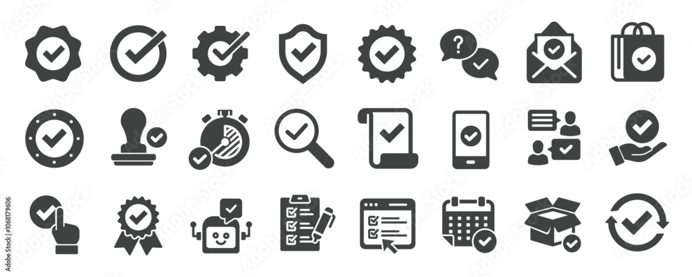 Checkmark solid icons collection. Containing approve, done, choice ...