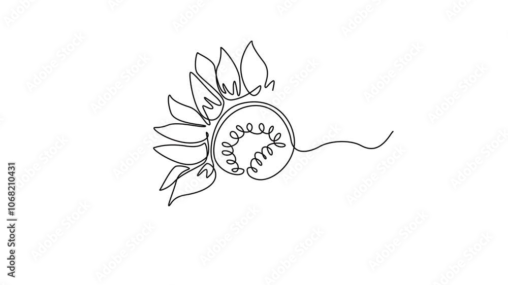 Self drawing animation of single line draw of sunflower seen close up ...