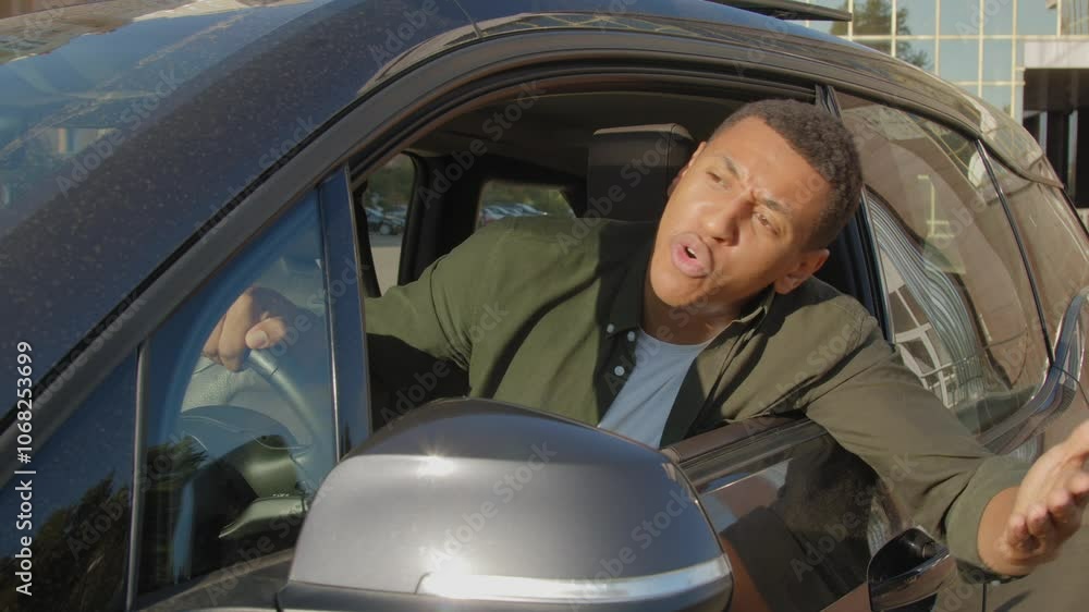 Aggressive nervous black male driver stuck in traffic jam, shouting at ...