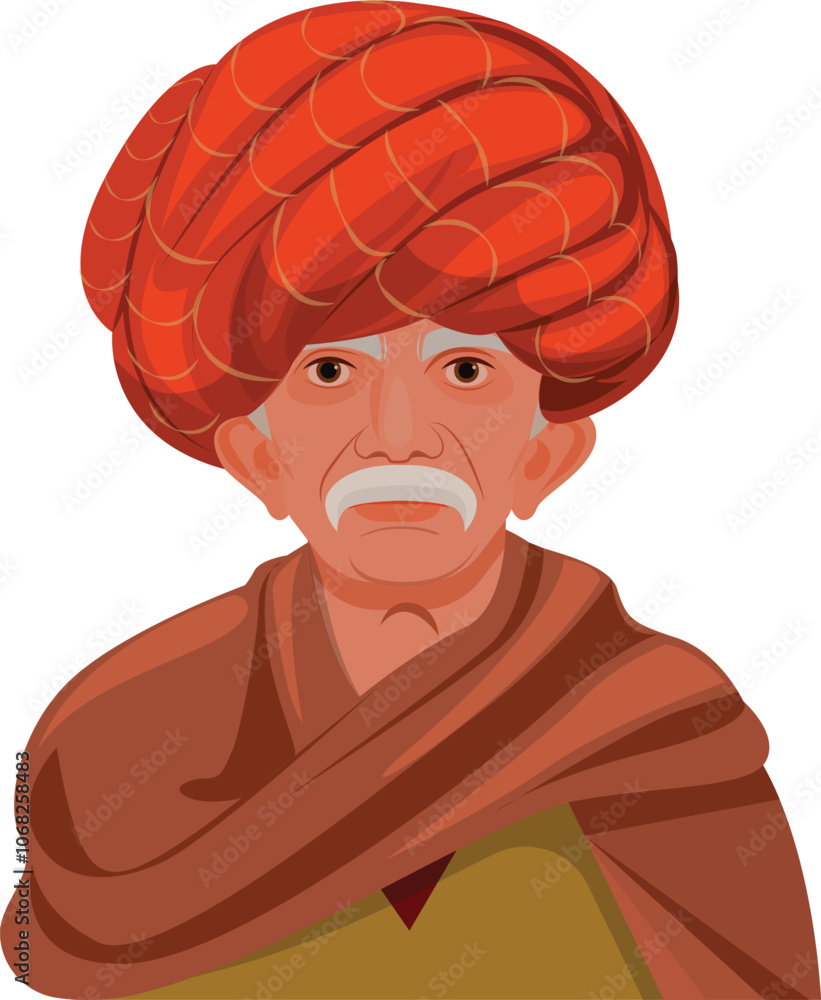 Indian old man. Indian villagers. sarpanch vector illustration. Indian ...