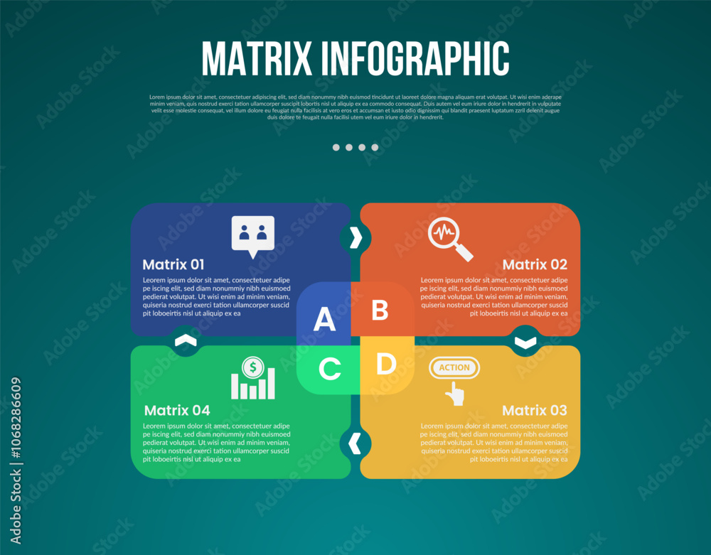matrix structure dimensions template infographic with round box ...