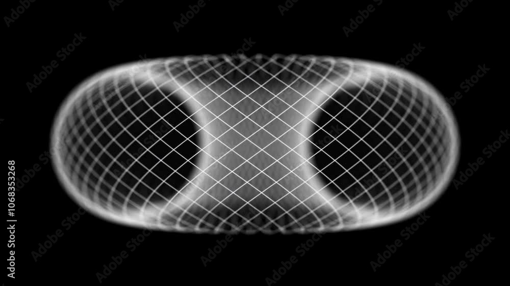 Abstract torus shape with intersecting grid lines on black background. Seamless loop. Stock ...