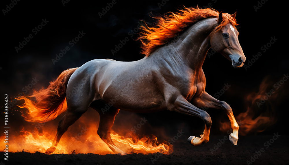 A Horse With a Fiery Mane. Fire Stallion. Horse Power, Beauty, and ...