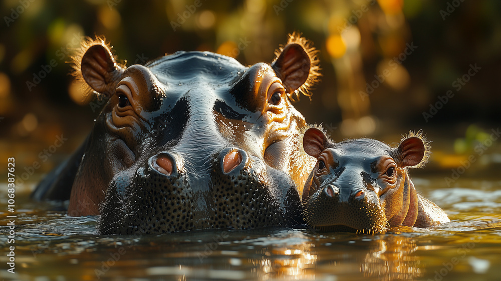 Photo & Art Print The hippopotamus (Hippopotamus amphibius) has a bulky ...
