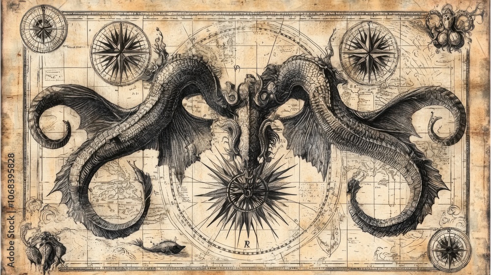 Discover the joyful monkey adventure on an old-fashioned nautical map ...