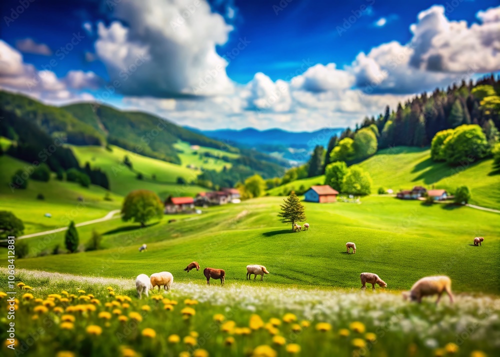 Scenic Tilt-Shift Photography of Khe auf der Weide Featuring Lush Green ...