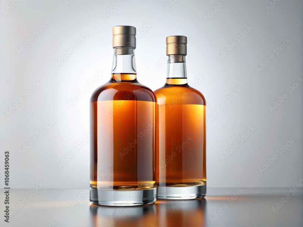 Surreal Composition of Two Amber Bottles of Alcohol on a White ...
