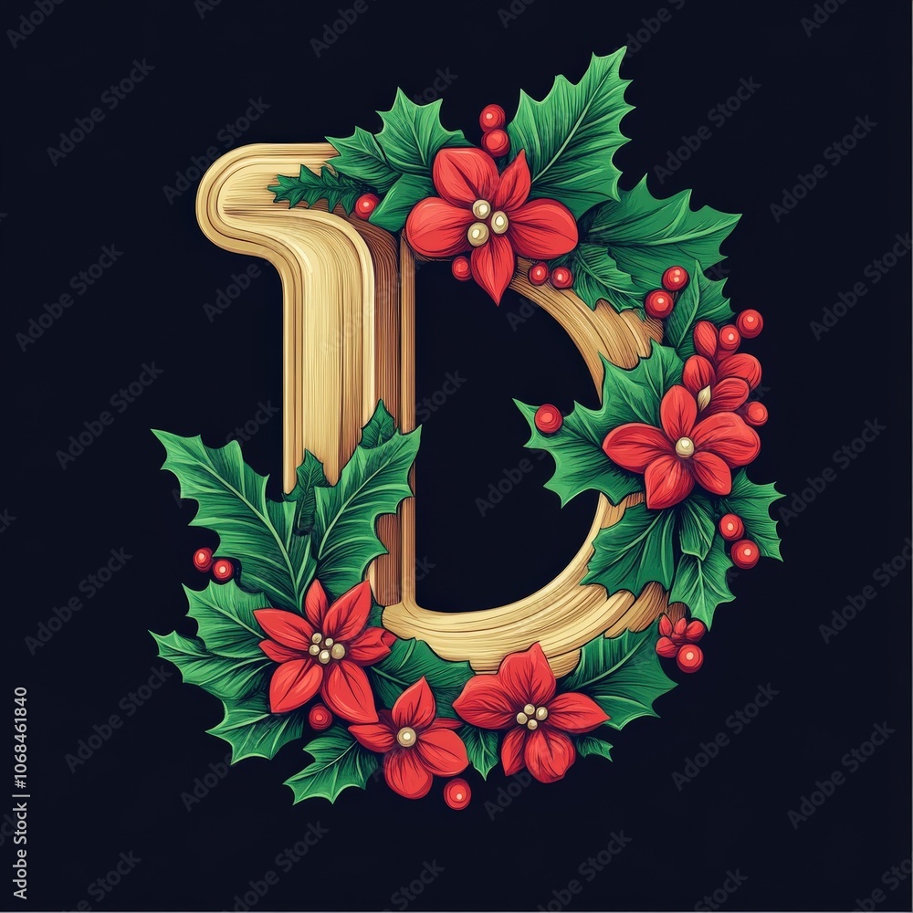 Split Letter D. Christmas Monogram Alphabet Illustration and Logotype ...