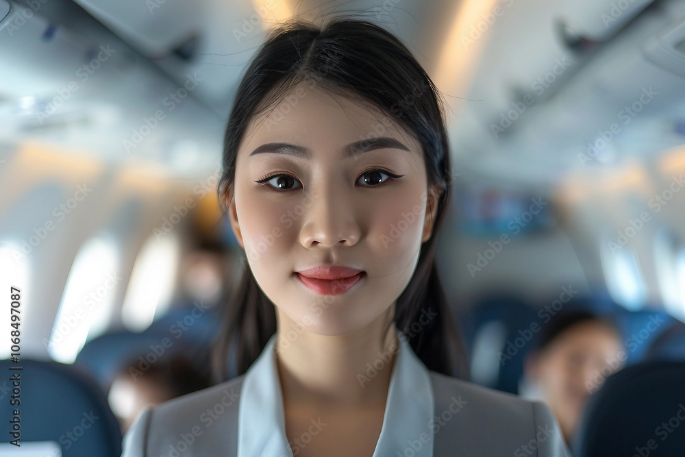Generative AI portrait of professional airline crew worker steward ...