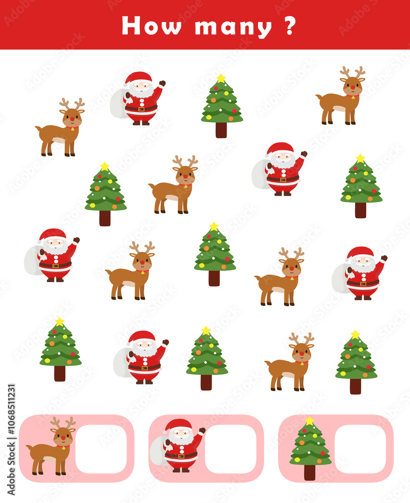 Christmas activity sheet. Counting educational children game. Math kids ...