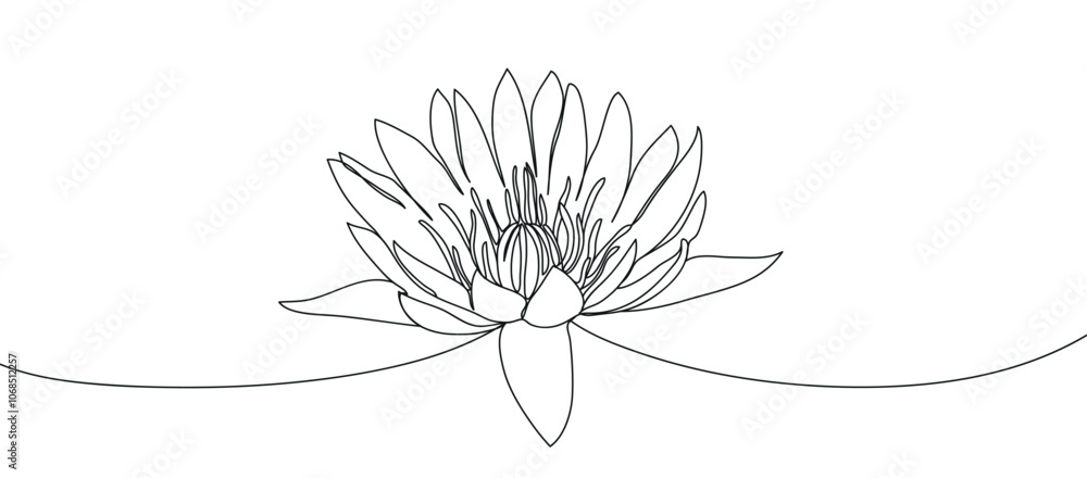 Elegant lotus flower in minimalistic continuous line art style. Simple ...
