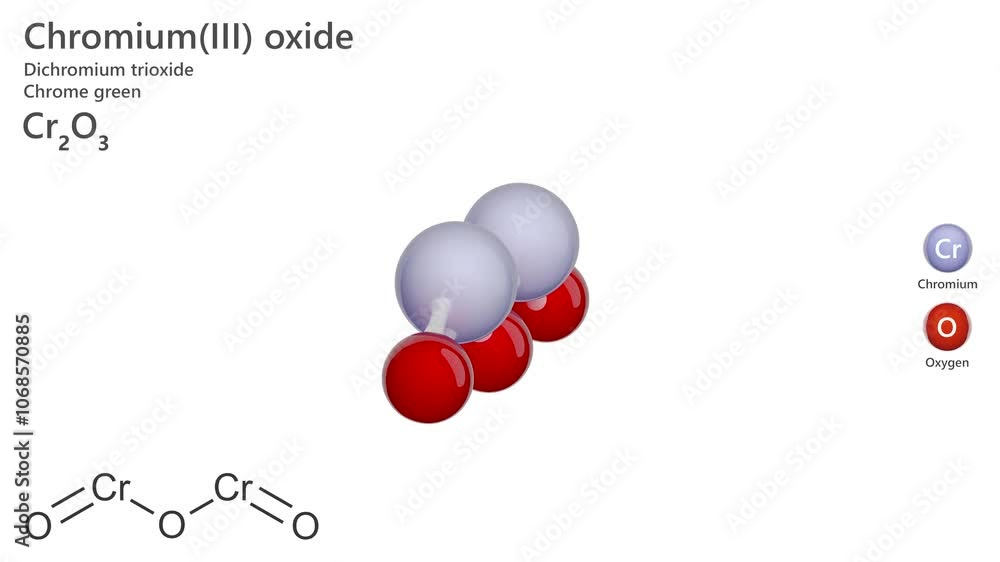 Chromium(III) Oxide. Green pigment. Animated 3D model of a molecule ...