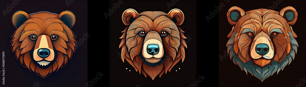 Three brown bears are shown looking straight ahead. The bears are all ...