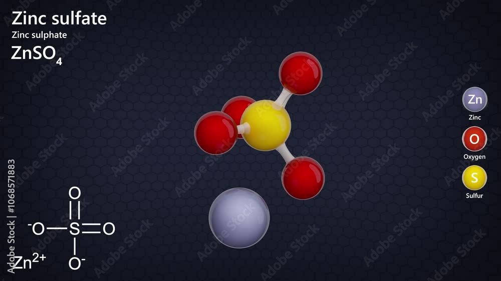 Zinc Sulfate. Animated 3D model of a molecule. Molecular formula: ZnSO4 ...