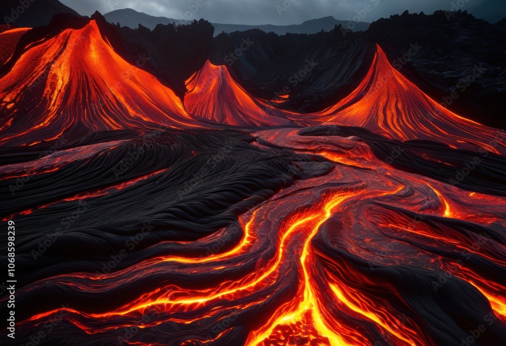 close view vibrant molten lava flow patterns capturing dynamic surface ...