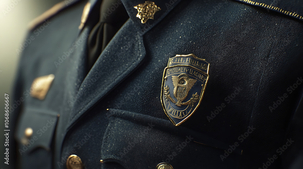 Uniform: A close-up view of a neatly pressed security or police uniform ...