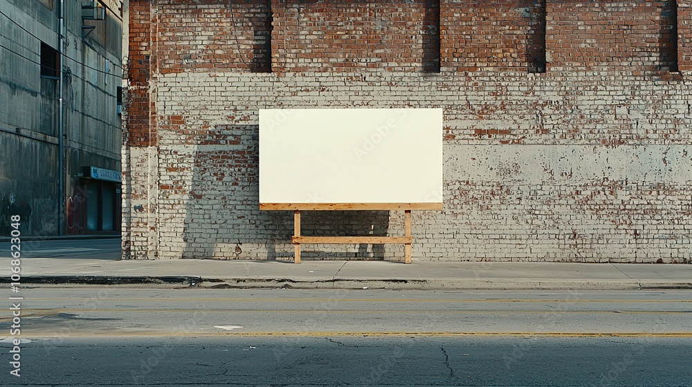 Blank advertising billboard on a brick wall in an industrial area with ...