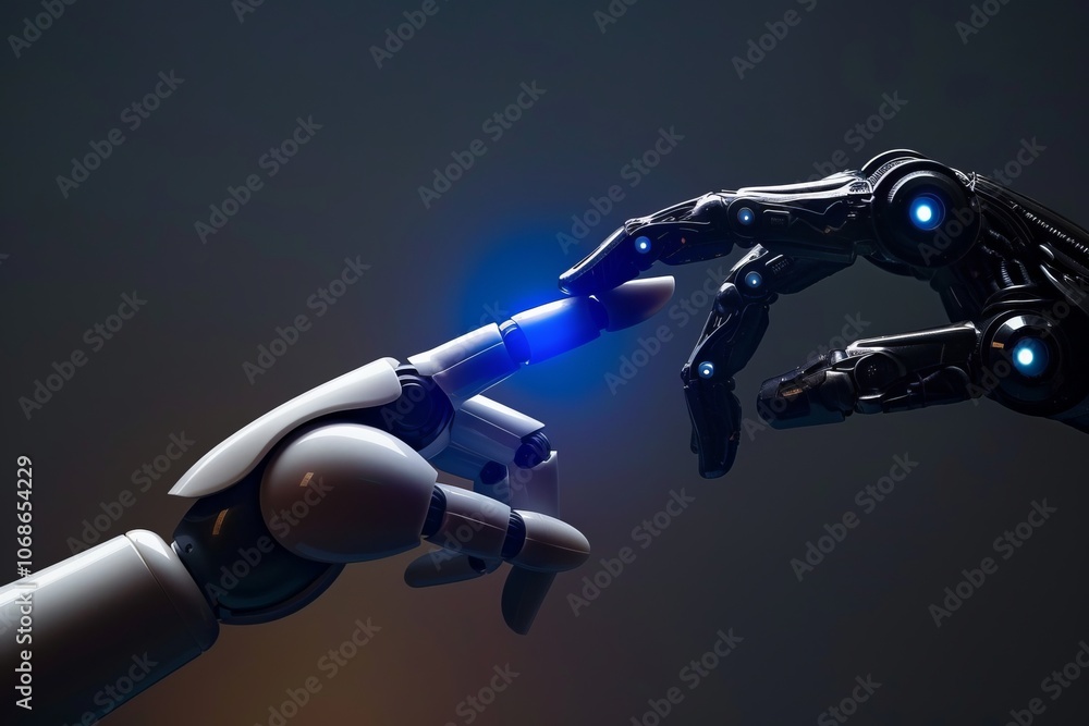 Artistic representation of a human finger and a robot's finger meeting ...