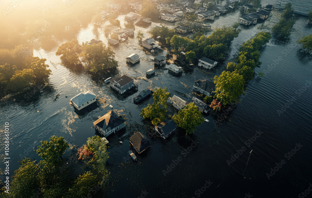 A coastal community rebuilding after being devastated by a storm surge ...