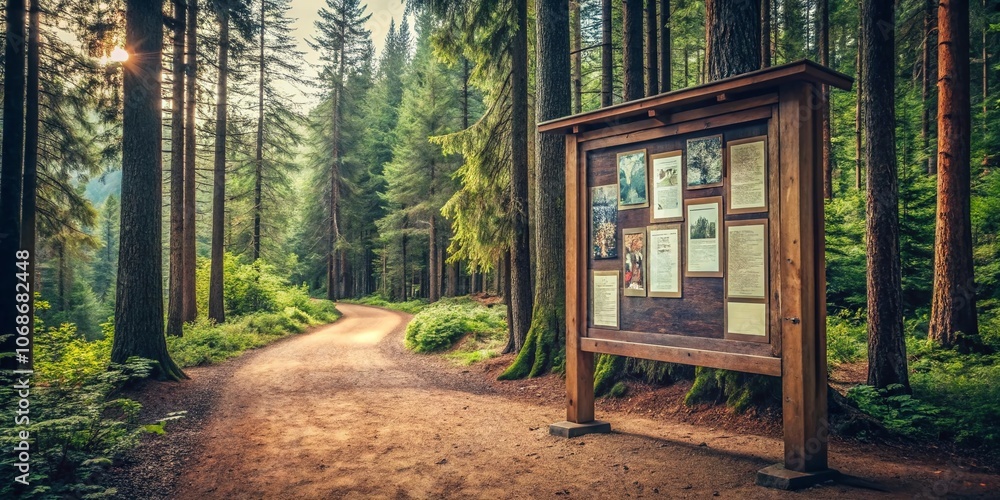 Vintage Trailhead Bulletin Board in US Forest Service Style with Hiking ...